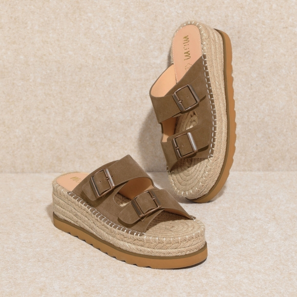 Miim | Shoes | Miim Hazel Double Strap Wedge Sandals Sz 9 Taupe Color ...